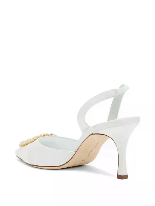 Manolo Blahnik Gibsi Pearl-buckle Slingback Kitten Heel Pumps - White