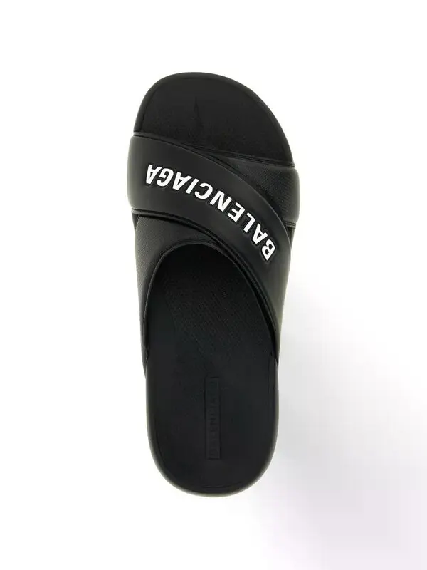 Balenciaga Sporty Pool Embossed Slides - Black