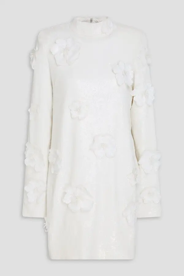 ROTATE BY BIRGER CHRISTENSEN Floralappliquéd Sequined Tulle Mini Dress - Off-white