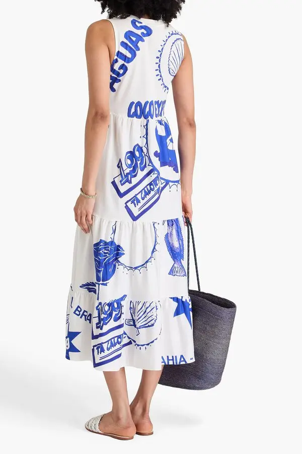 Farm Rio Tiered Printed Cotton-jersey Midi Dress