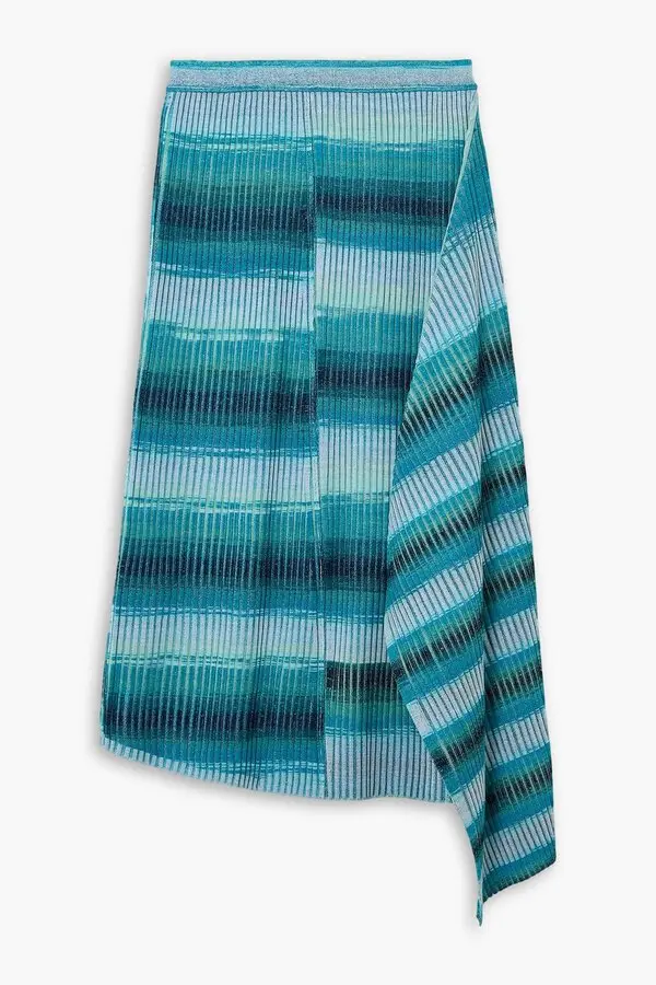 Simkhai Caelan Asymmetric Striped Ribbed Knit Midi Skirt