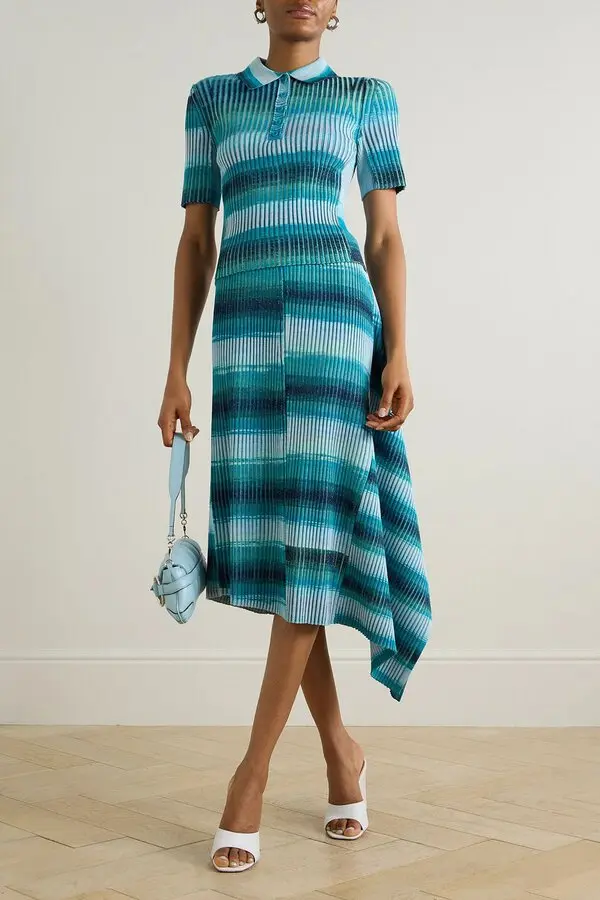 Simkhai Caelan Asymmetric Striped Ribbed Knit Midi Skirt
