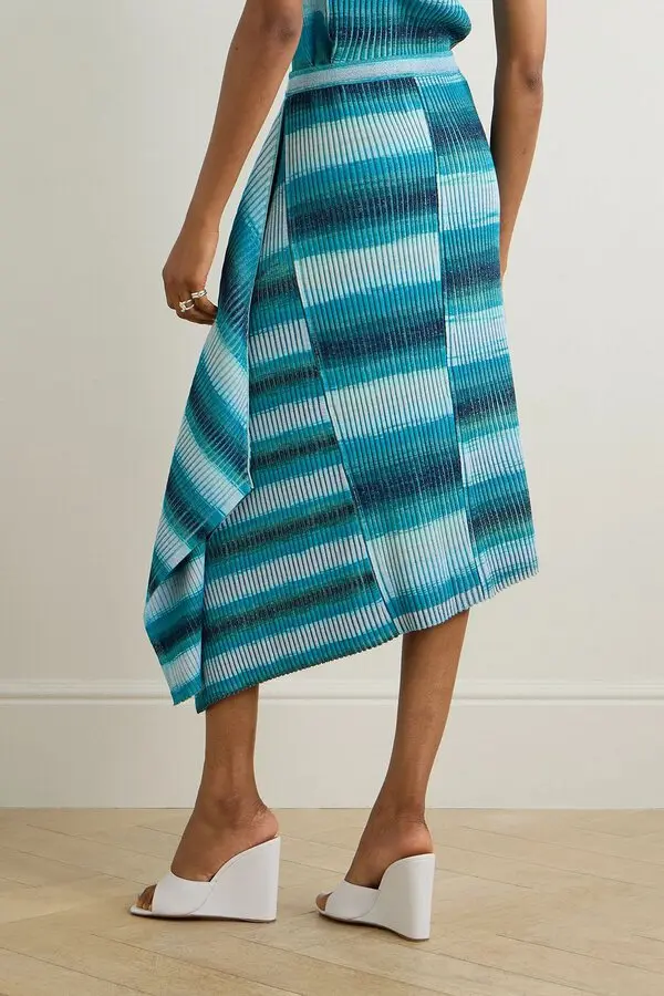 Simkhai Caelan Asymmetric Striped Ribbed Knit Midi Skirt