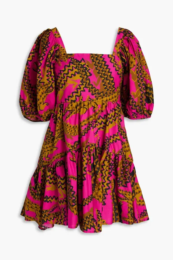Farm Rio Tiered Printed Cotton-poplin Mini Dress
