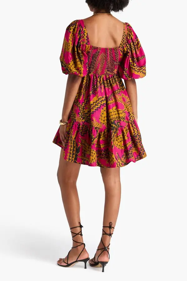 Farm Rio Tiered Printed Cotton-poplin Mini Dress