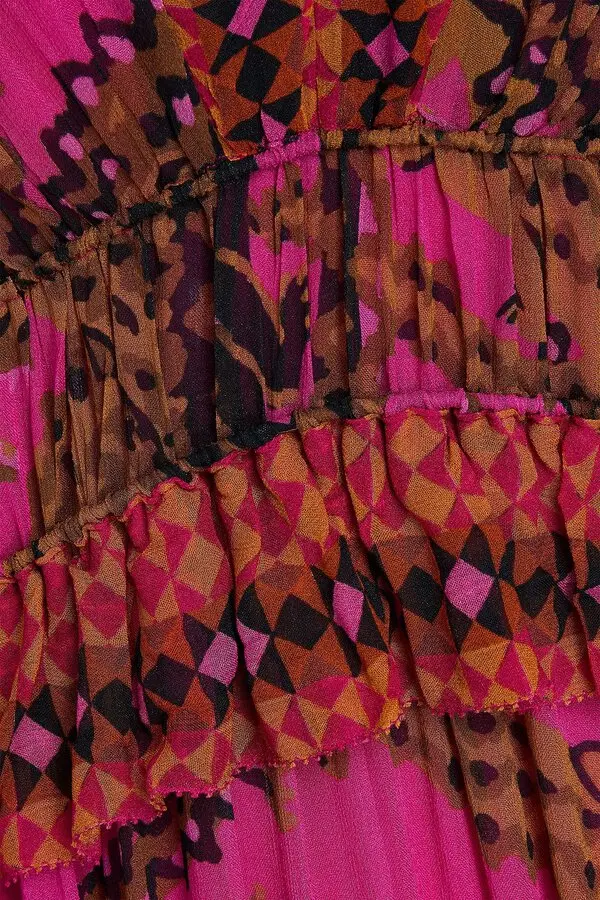 Farm Rio Ruffled Printed Georgette Maxi Dress