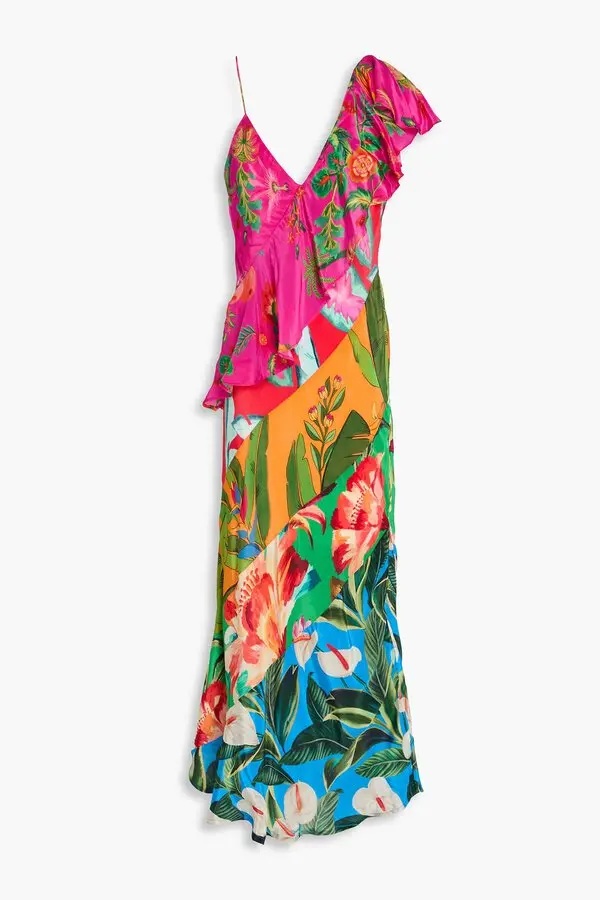 Farm Rio Ruffled Floral-print Crepe De Chine Midi Dress - Multicolor