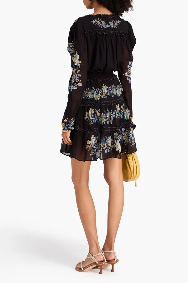 Farm Rio Ruffled Floral Print Crepe Mini Dress