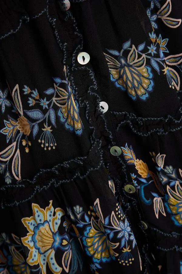 Farm Rio Ruffled Floral Print Crepe Mini Dress