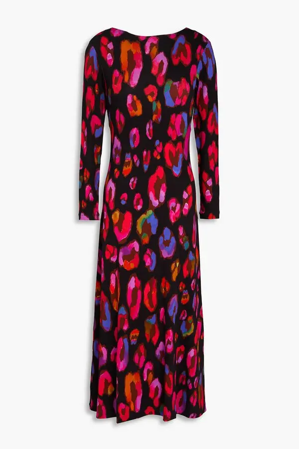 Farm Rio Leopard Print Jersey Midi Dress