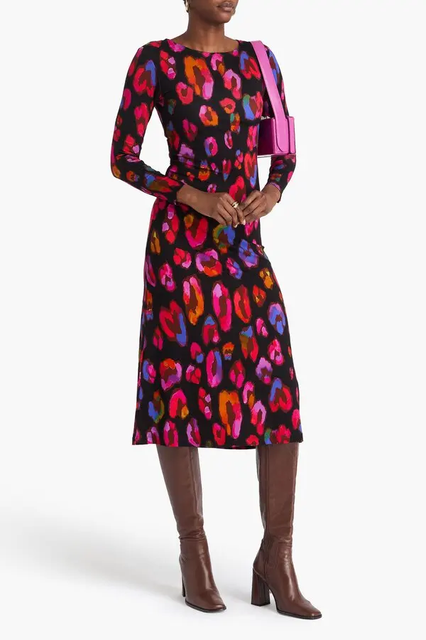Farm Rio Leopard Print Jersey Midi Dress
