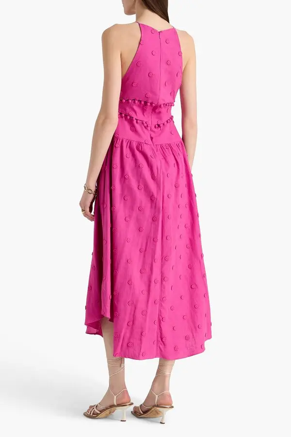 Farm Rio Floral Appliqué Linen-blend Midi Dress