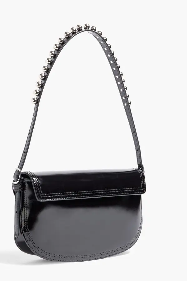 Bally Beckett Studded Glossed-leather Shoulder Bag