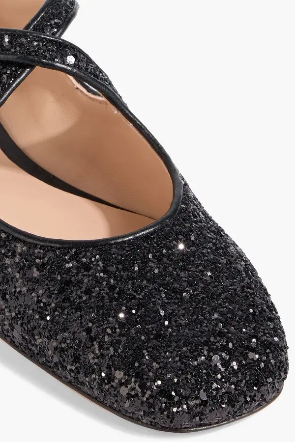 Bally Leather Glittered Ballet Flats