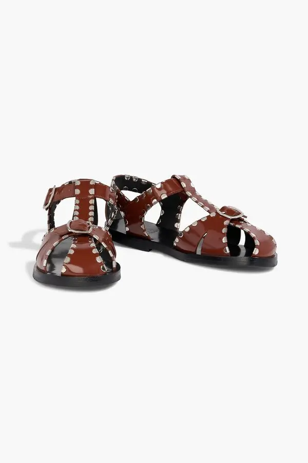 Bally Studded Glossed Leather Sandals - Brown