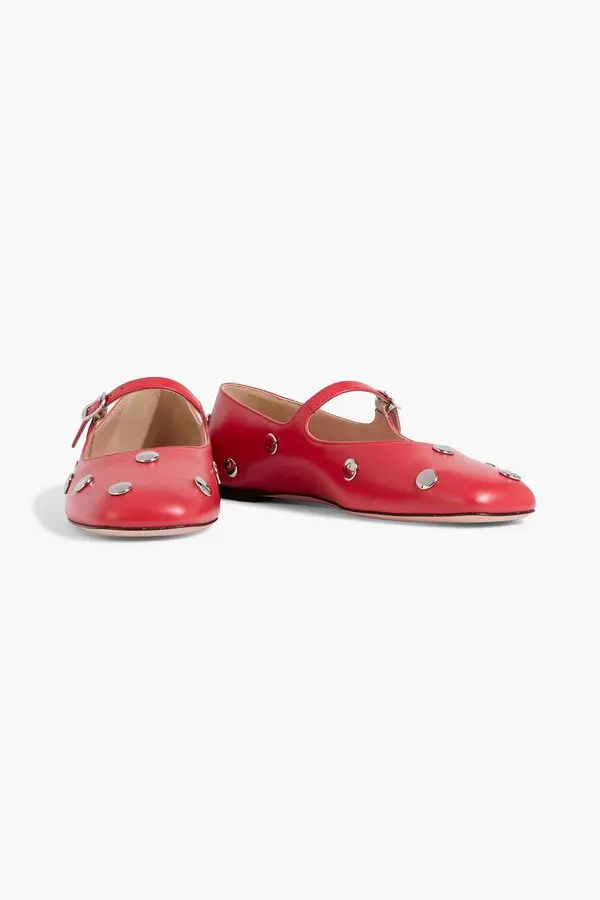 Bally Belkys Studded Leather Mary Jane Flats - Red