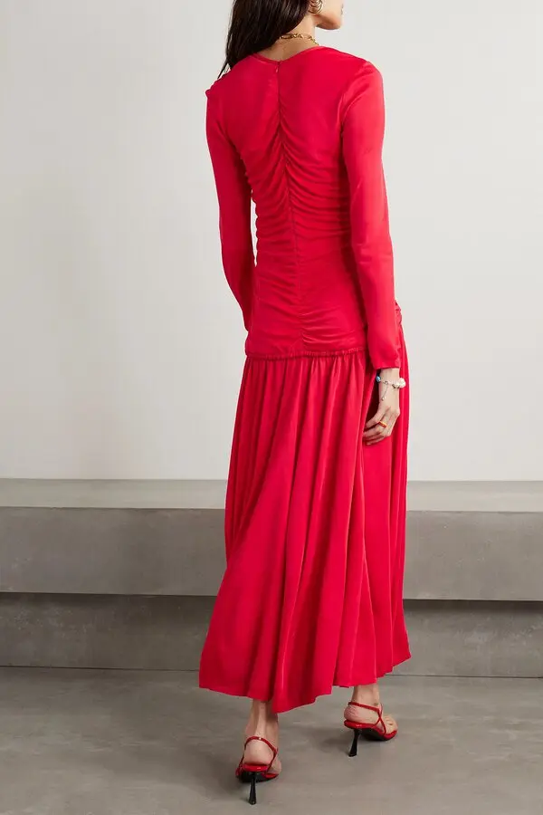Farm Rio Gathered Stretch-jersey Midi Dress With Tasseled Ties