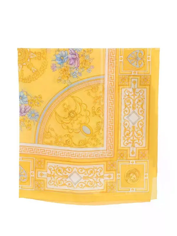 Versace 1990s Greca-print Floral-print Scarf - Yellow