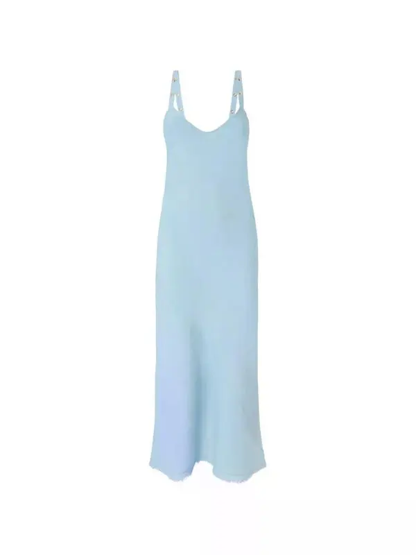 Pinko Midi Slip Dress With Stud Embellished Straps And Frayed Hem