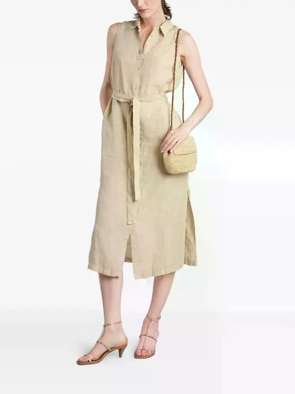 120% Lino Belted Sleeveless Midi Dress