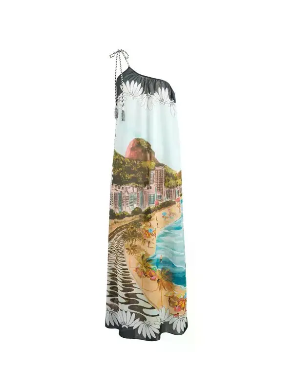 Farm Rio One-shoulder Graphic Print Maxi Dress - Blue