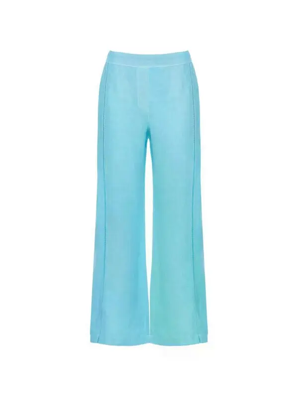 120% Lino Ladder-stitch Wide-leg Trousers - Blue