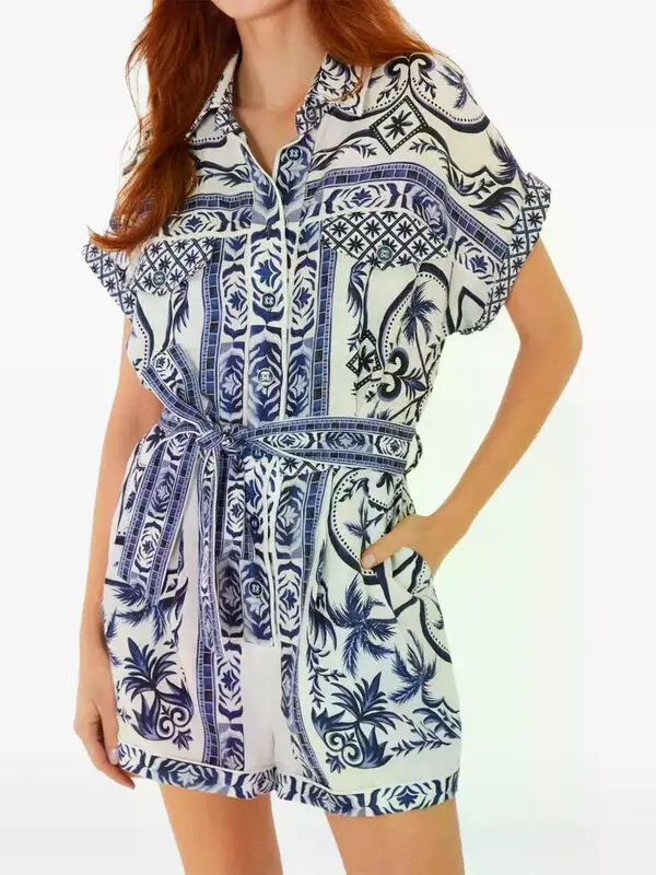 Farm Rio Wonderful City Belted Romper - White