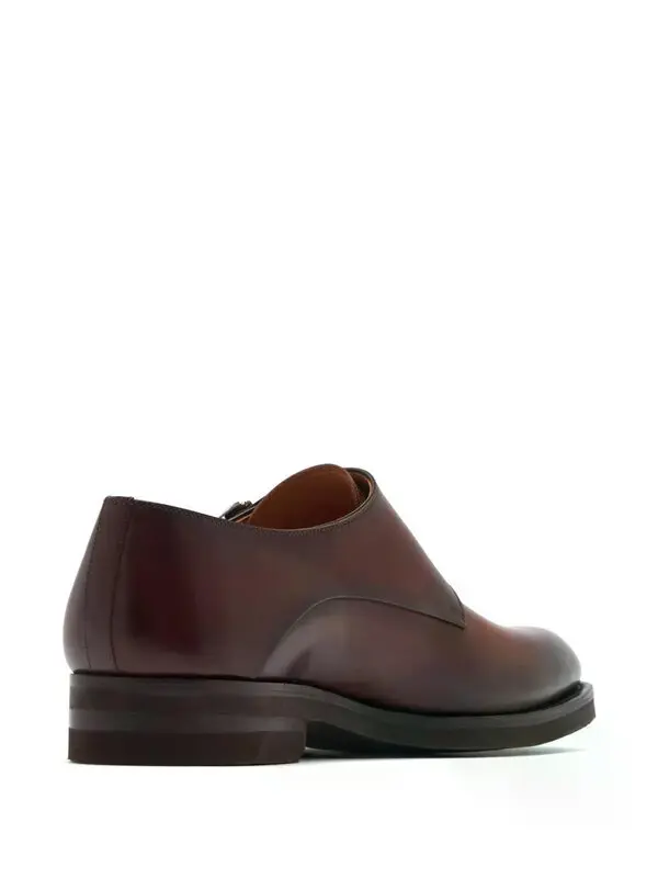 Magnanni Cognac Leather Monk Strap Derby Shoes - Brown