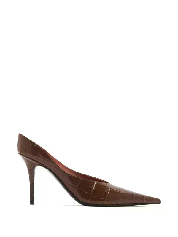 Amina Muaddi Croc-effect Pumps - Brown