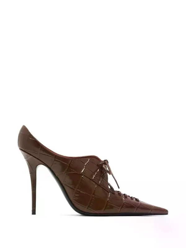 Amina Muaddi Croc-effect Lace-up Pumps - Brown