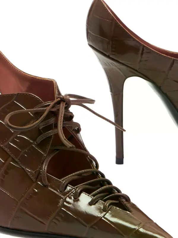 Amina Muaddi Croc-effect Lace-up Pumps