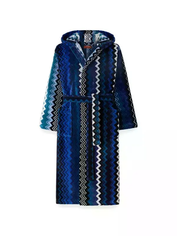 Missoni Giacomo Hooded Zigzag-pattern Bathrobe - Blue