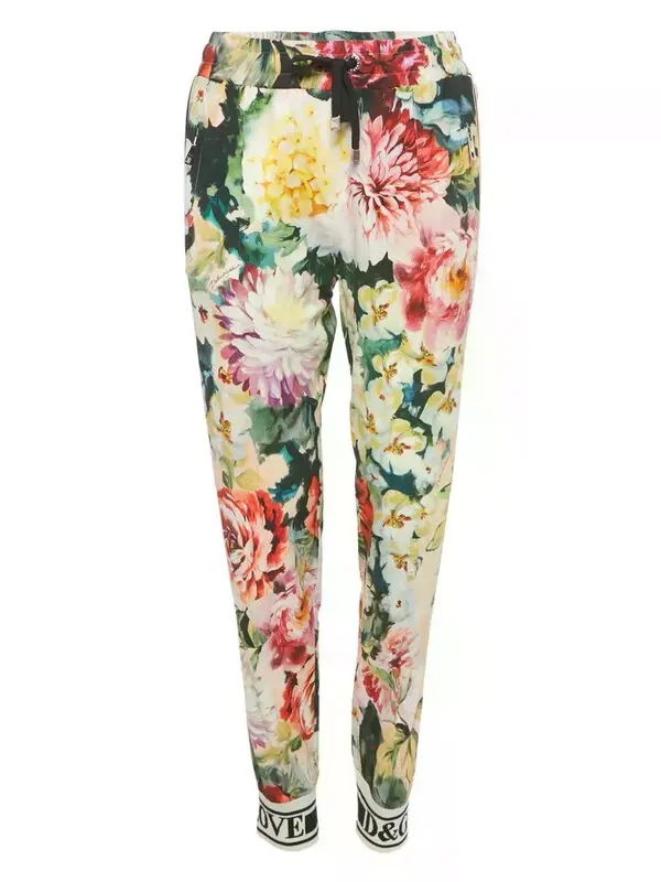 Dolce & Gabbana Floral Print Crepe Trousers - Neutrals