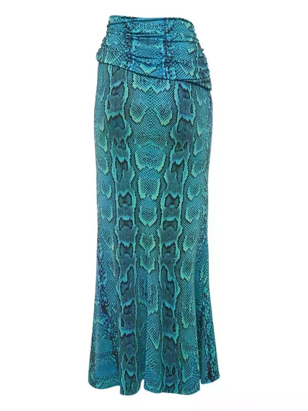 Roberto Cavalli Gathered Snake-print Maxi Skirt - Blue