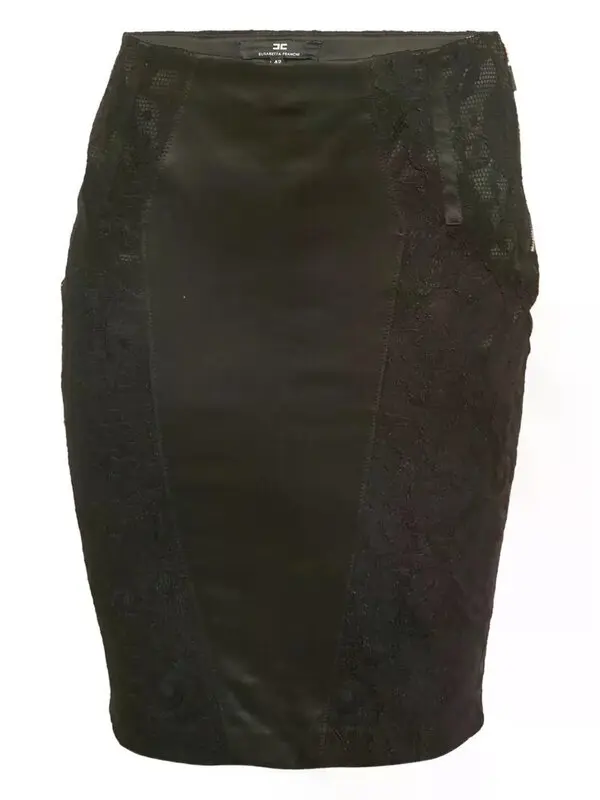 Elisabetta Franchi Satin Lace Pencil Skirt - Black