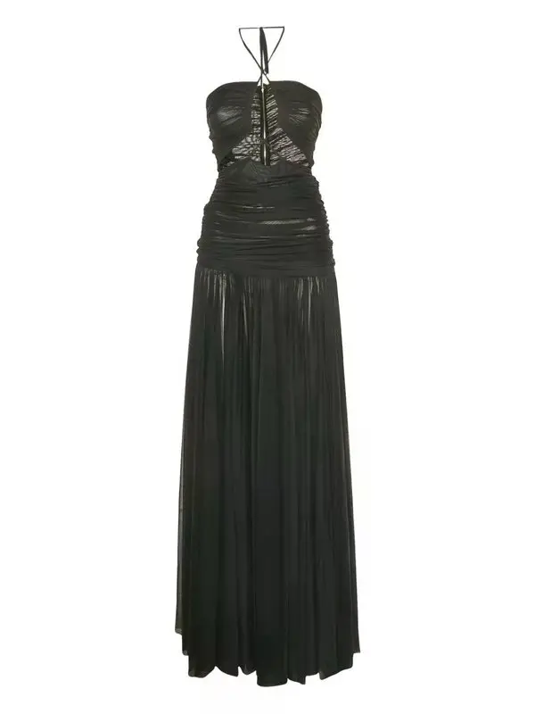 Dolce & Gabbana Mesh Halterneck Ruched Sheer Dress - Black