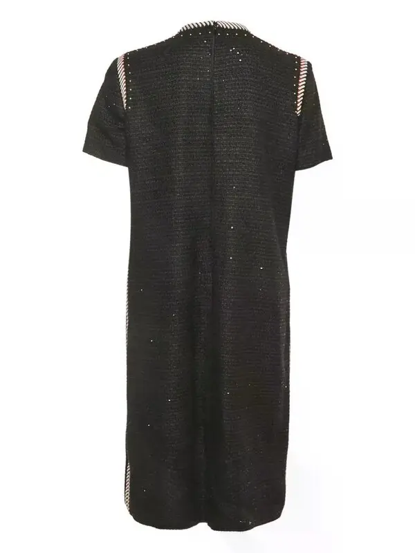 Elie Saab Tweed Fabric Midi Dress With Stud Embellishment - Black