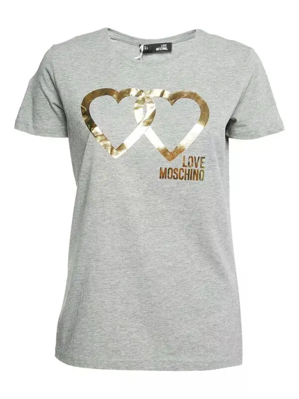 Moschino 2024 Cotton T-shirt With Gold Foil Heart Graphic - Grey