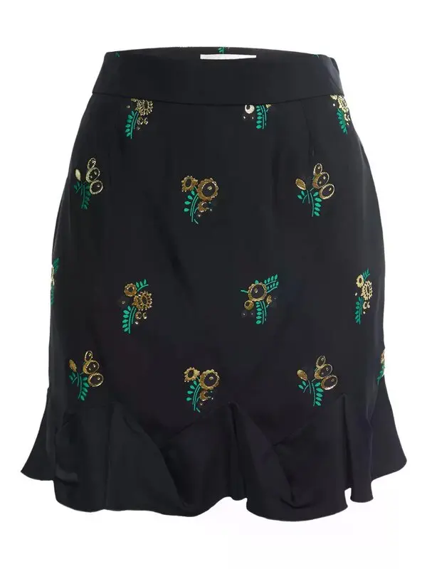 Stella McCartney Embroidered Ruffle Mini Skirt - Black