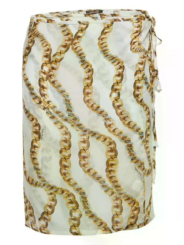 Roberto Cavalli Chain-print Silk Skirt - White