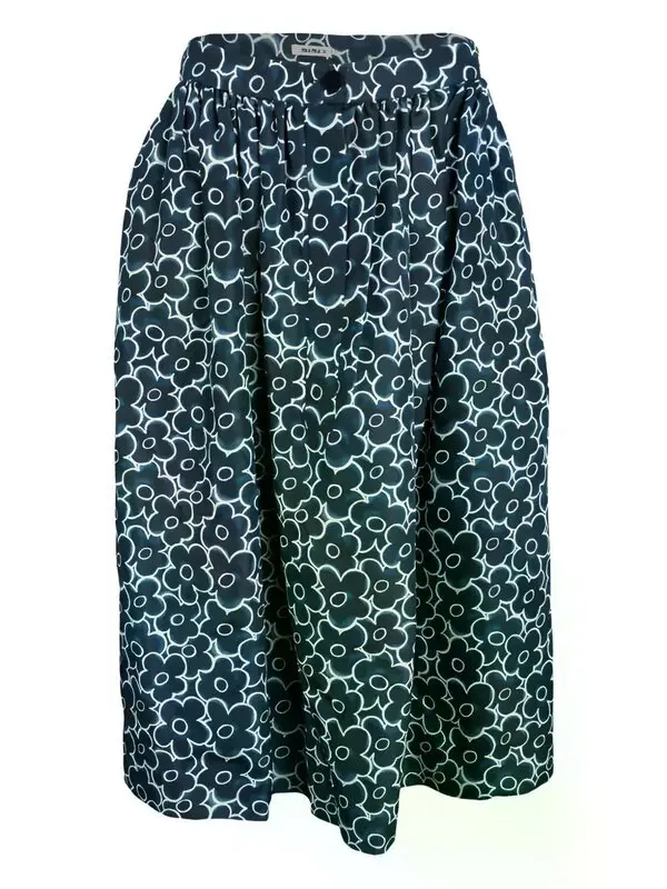 Miu Miu Floral Print Gathered Silk Midi Skirt - Blue