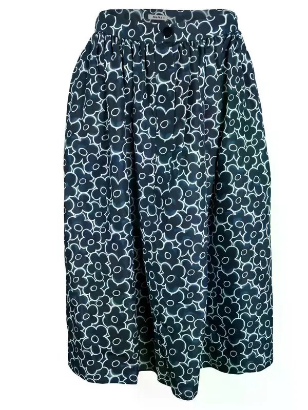 Miu Miu Floral Print Gathered Silk Midi Skirt