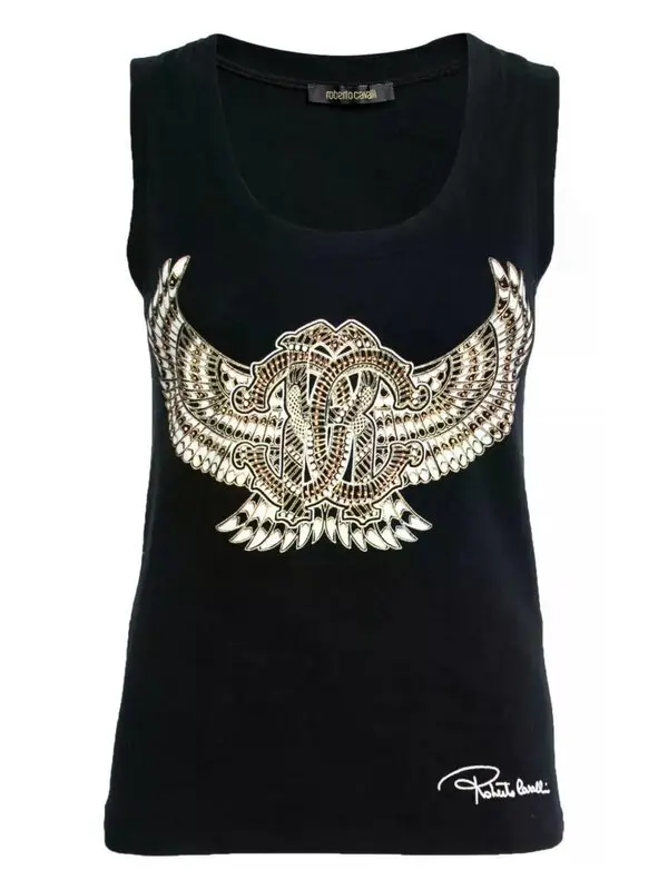 Roberto Cavalli Eagle Logo Rhinestone Tank Top - Black