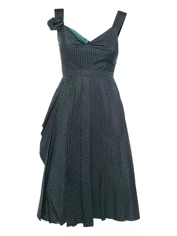 Prada Polka Dot Pleated Midi Dress - Green