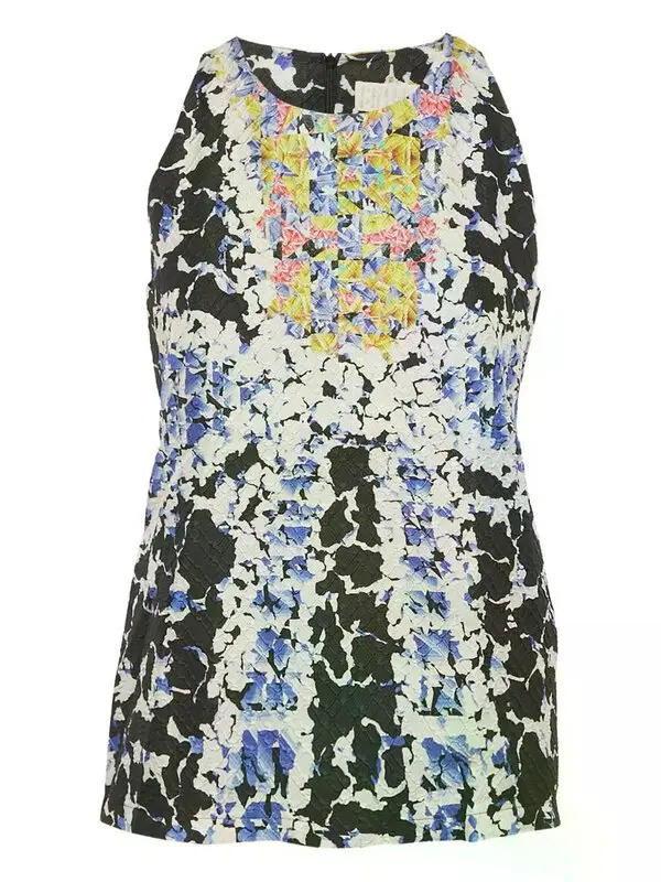 PETER PILOTTO 2023 Floral Print Silk Blend Textured Top - Black