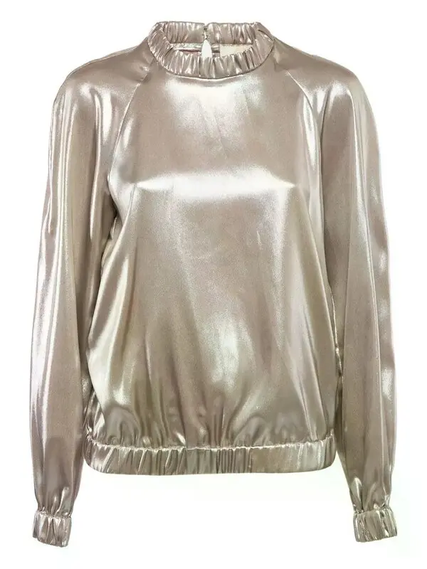 Sara Battaglia Metallic Sheen Raglan Sleeve Blouse - White