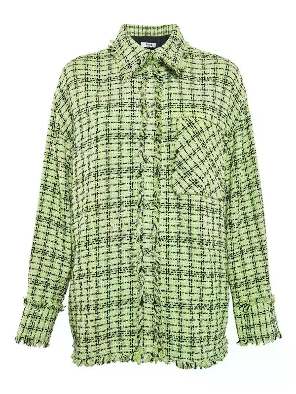 MSGM Tweed Fringed Jacket - Green