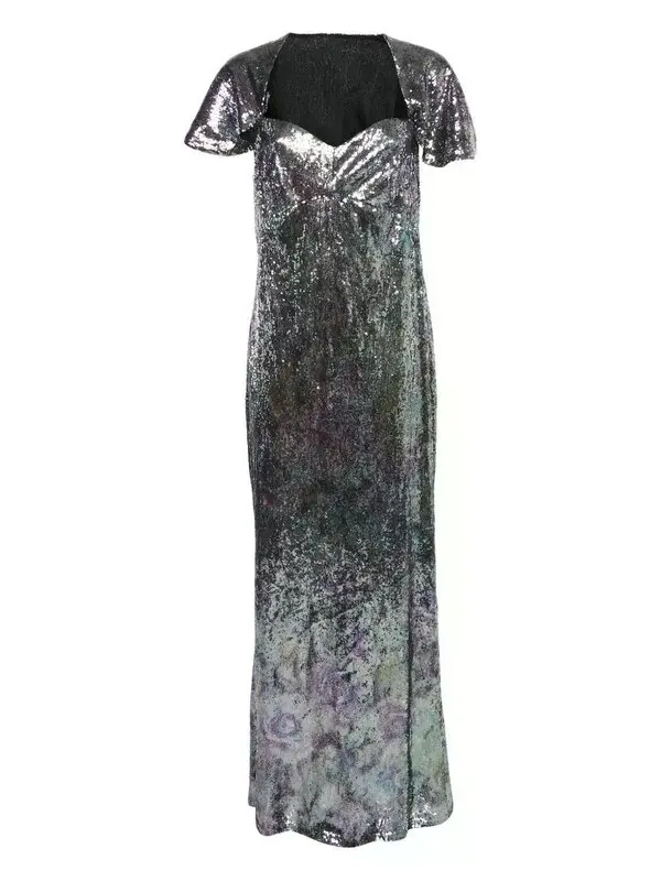 INGIE PARIS Sequined Sweetheart Neck Dress - Silver