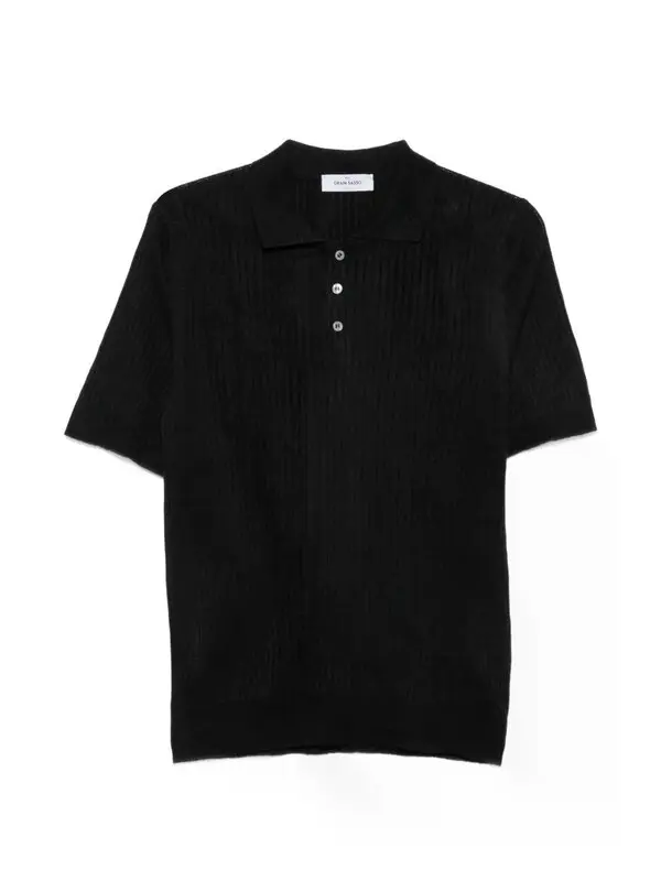 GRAN SASSO Ribbed-knit Short-sleeve Polo Shirt - Black
