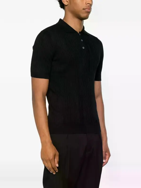 GRAN SASSO Ribbed-knit Short-sleeve Polo Shirt